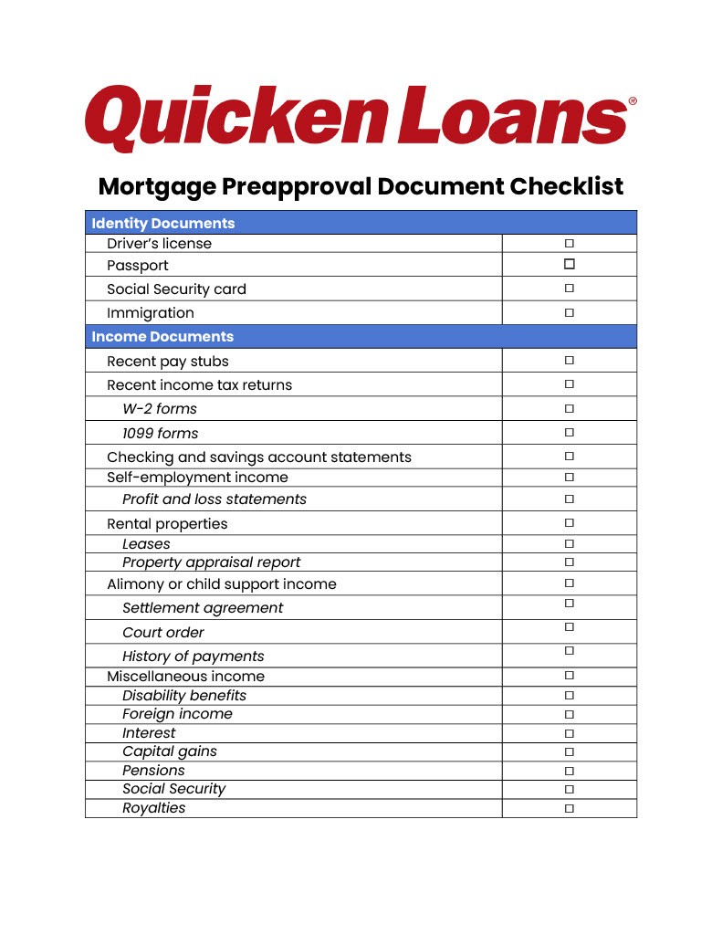 Documents Needed For A Mortgage Preapproval: A Checklist | Quicken Loans